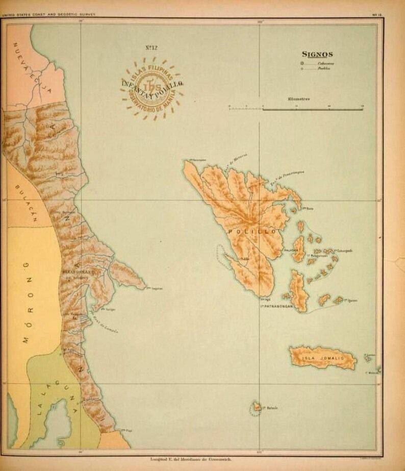 Philippine Islands - POLILLO - JOMALIC - 1899 Original Antique Map ...