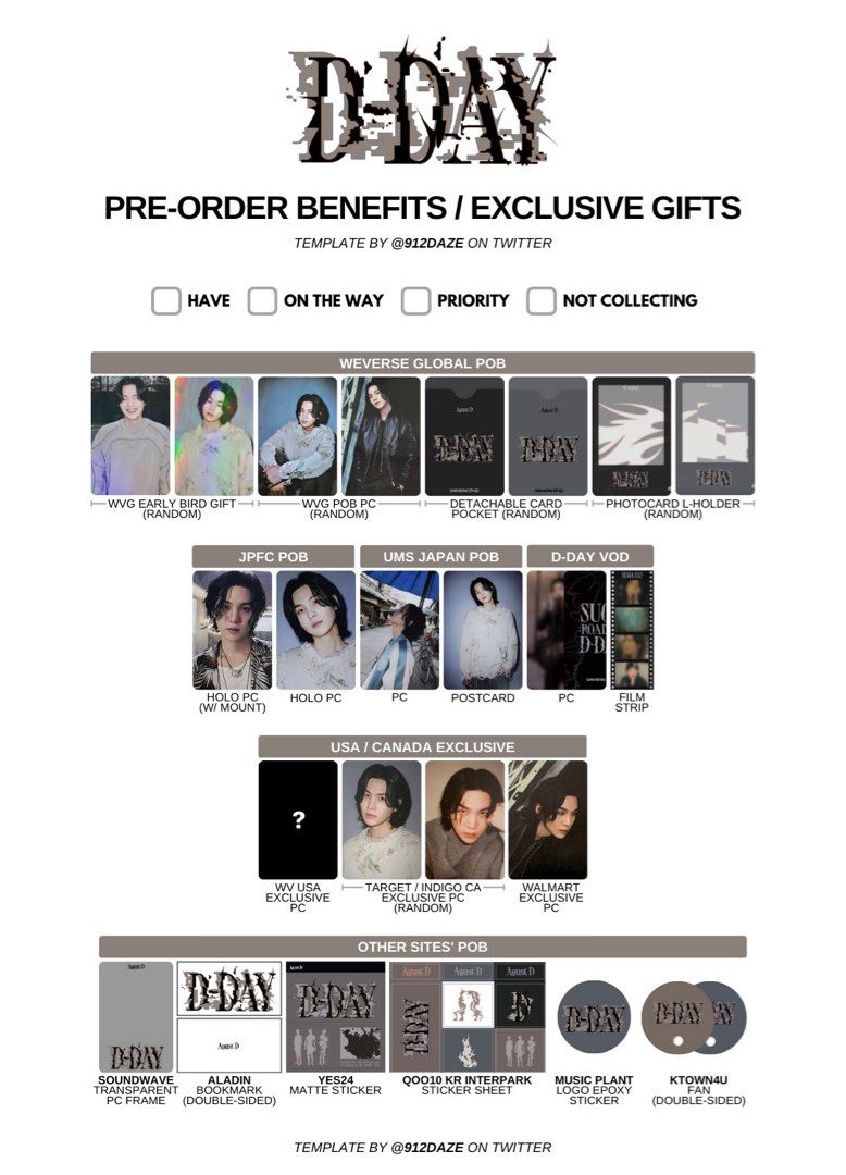 [CLOSED] Agust D (Suga BTS) D-DAY Target Exclusive Album, Hobbies ...