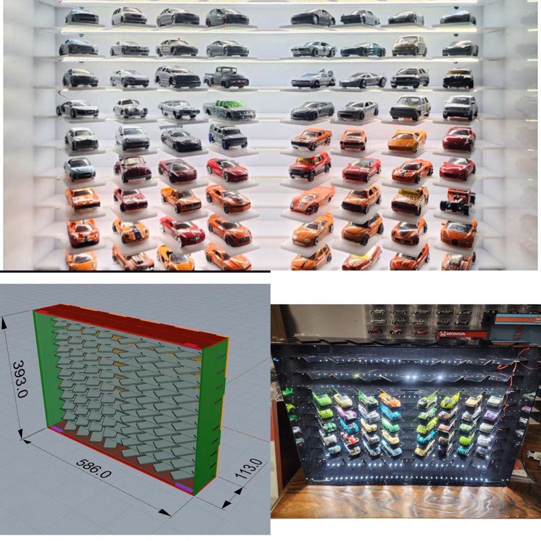 80 slots Acrylic slanted display with LED for diecast Hot Wheels RLC ...