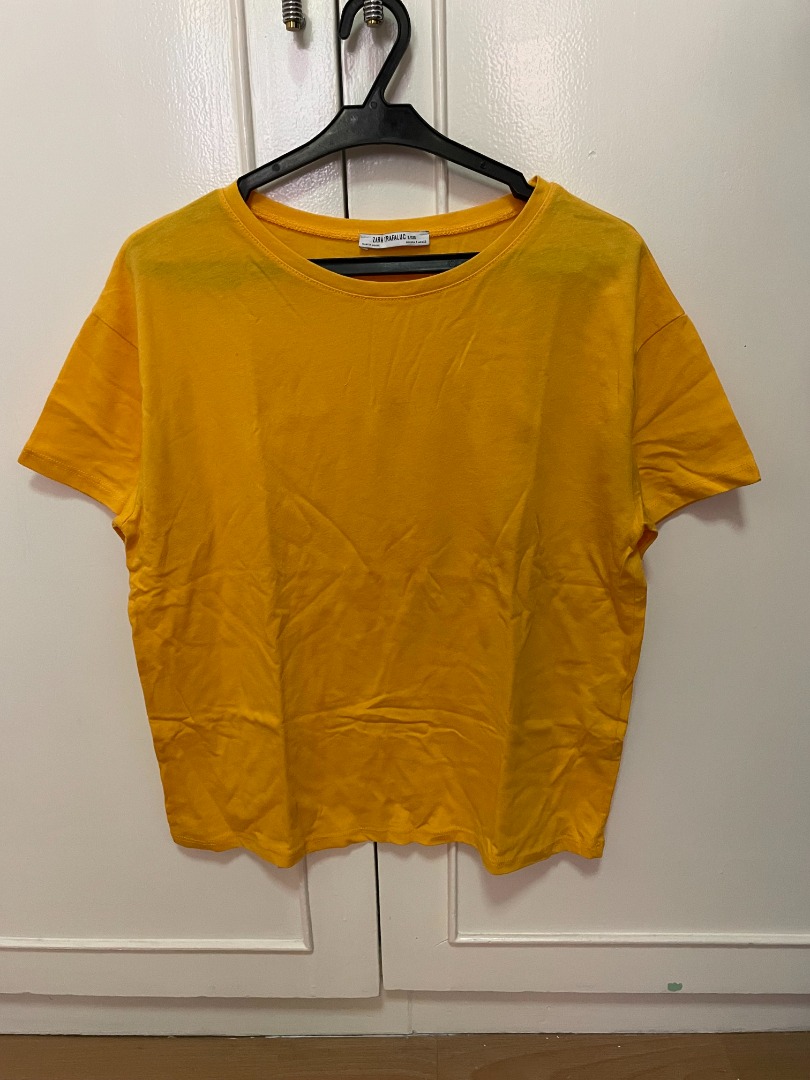 [PRE-LOVED] Zara Yellow Basic Tee on Carousell