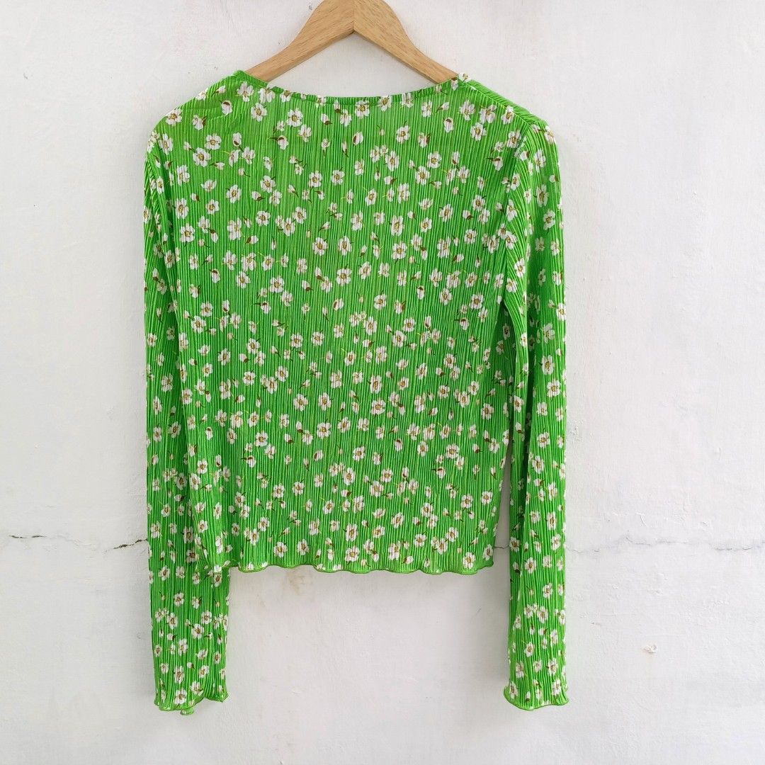 PULL&BEAR WOMAN PLEATED BLOUSE WITH PRINT BARU ASLI ORIGINAL, Fesyen Wanita, Pakaian Wanita ...