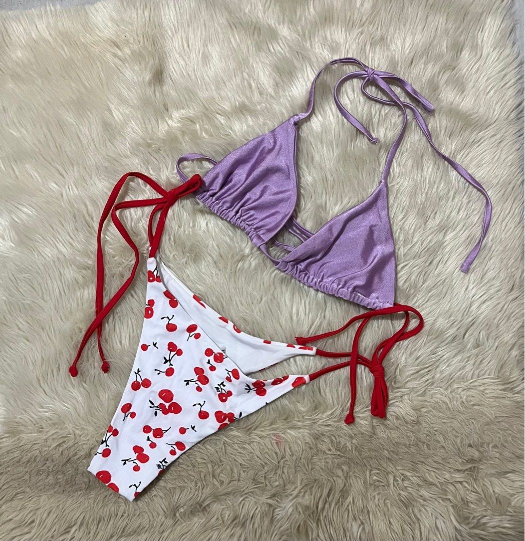 Purple Cherry String Bikini, Women's Fashion, Swimwear, Bikinis & Swimsuits on Carousell