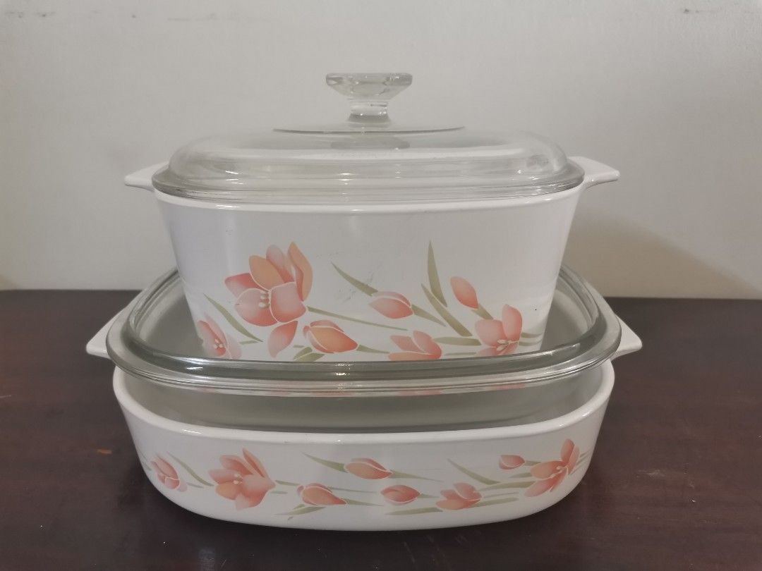 1990s Rare Vintage Spring Flower CorningWare Set Including Lids casserole collections 2 pcs ...