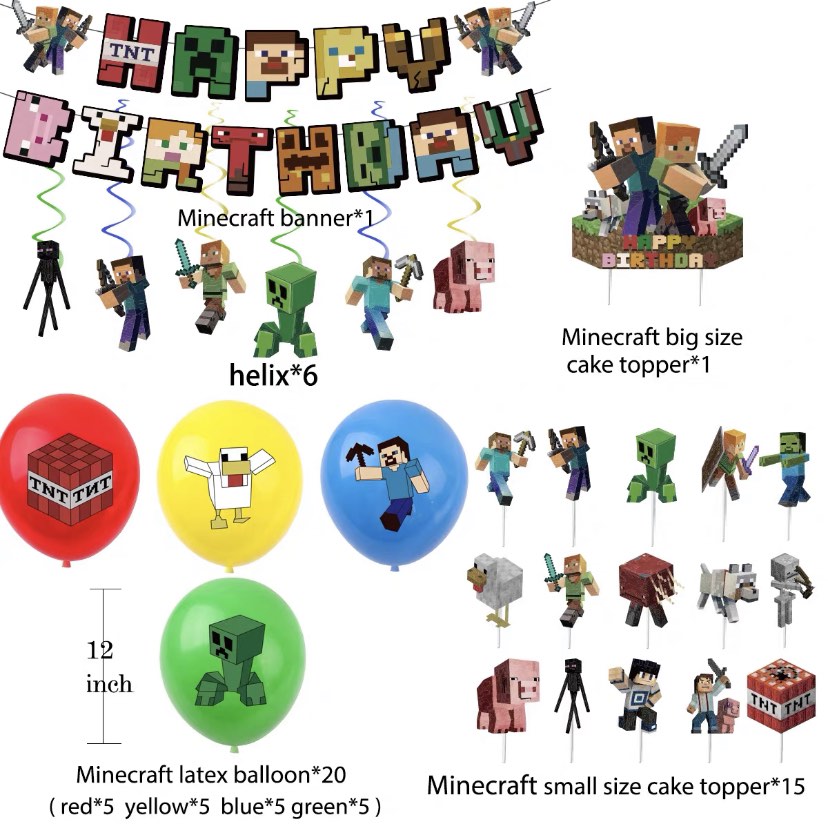 (Ready Stock)Minecraft Theme Birthday Decor Set, Hobbies & Toys ...