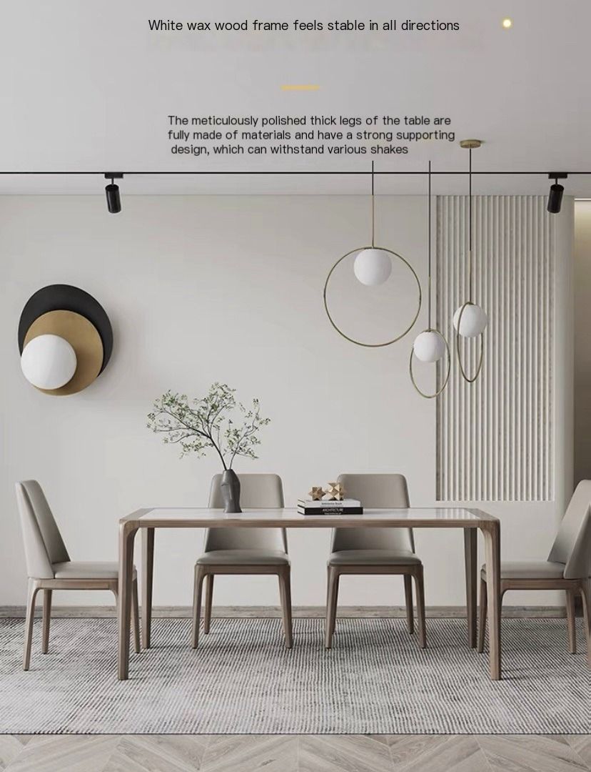 Rectangular Rock Plate Dining Table and Sets, Nordic Imported White Wood, Modern and Minimalist ...