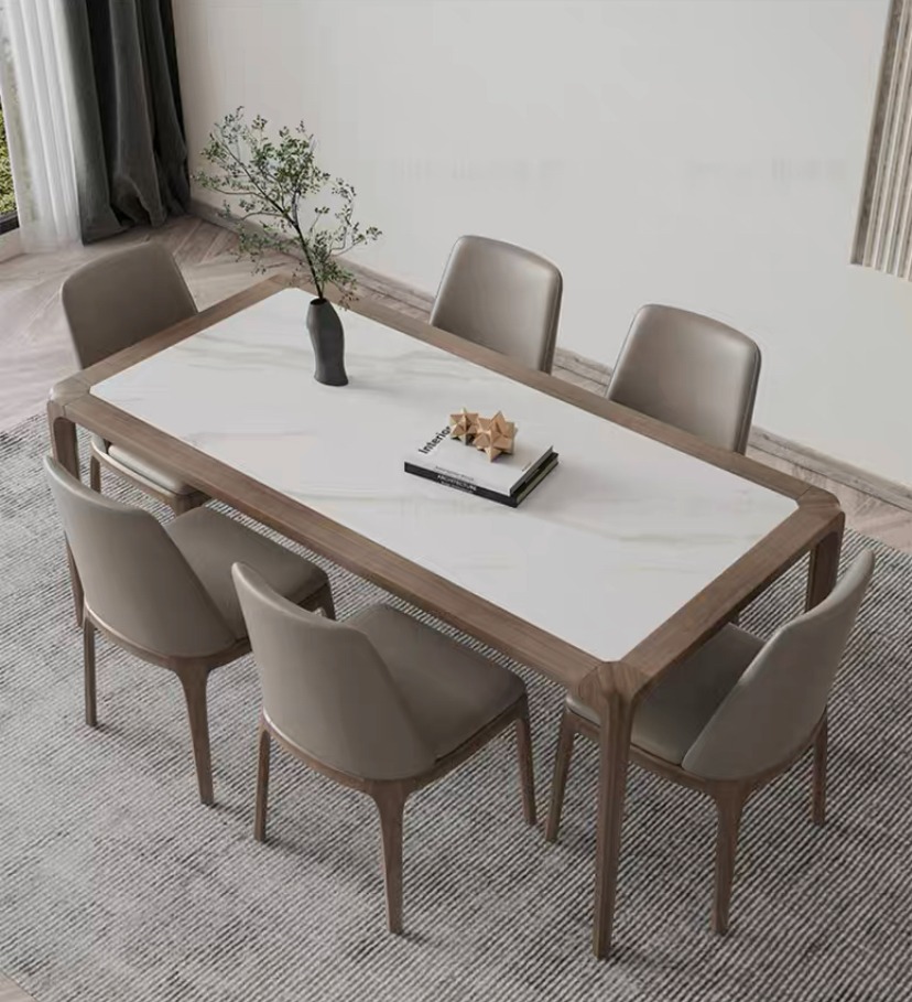 Rectangular Rock Plate Dining Table and Sets, Nordic Imported White Wood, Modern and Minimalist ...