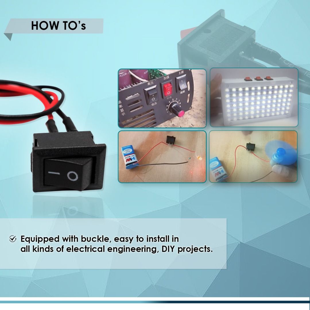 ROCKER SWITCH KCD11 with WIRE (1-PC per ORDER), 10x15mm 2-PIN SNAP-IN ...