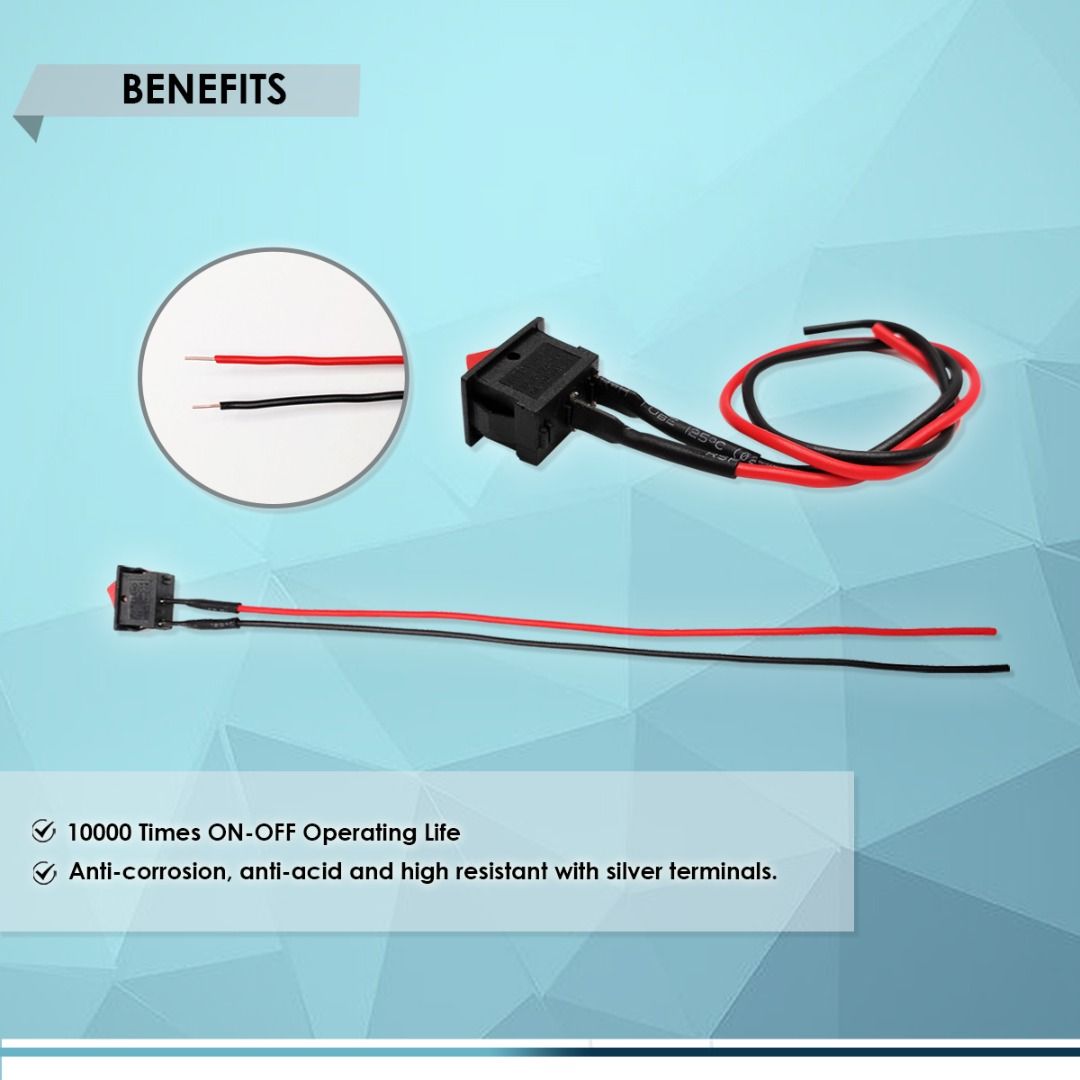 ROCKER SWITCH KCD11 with WIRE (1-PC per ORDER), 10x15mm 2-PIN SNAP-IN ...