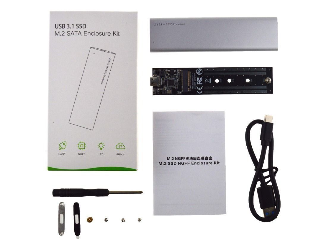 SATA NGFF M.2 SSD USB 3.1 Key B and B&M Enclosure - External Aluminum Cooling Case, 10Gbps USB ...