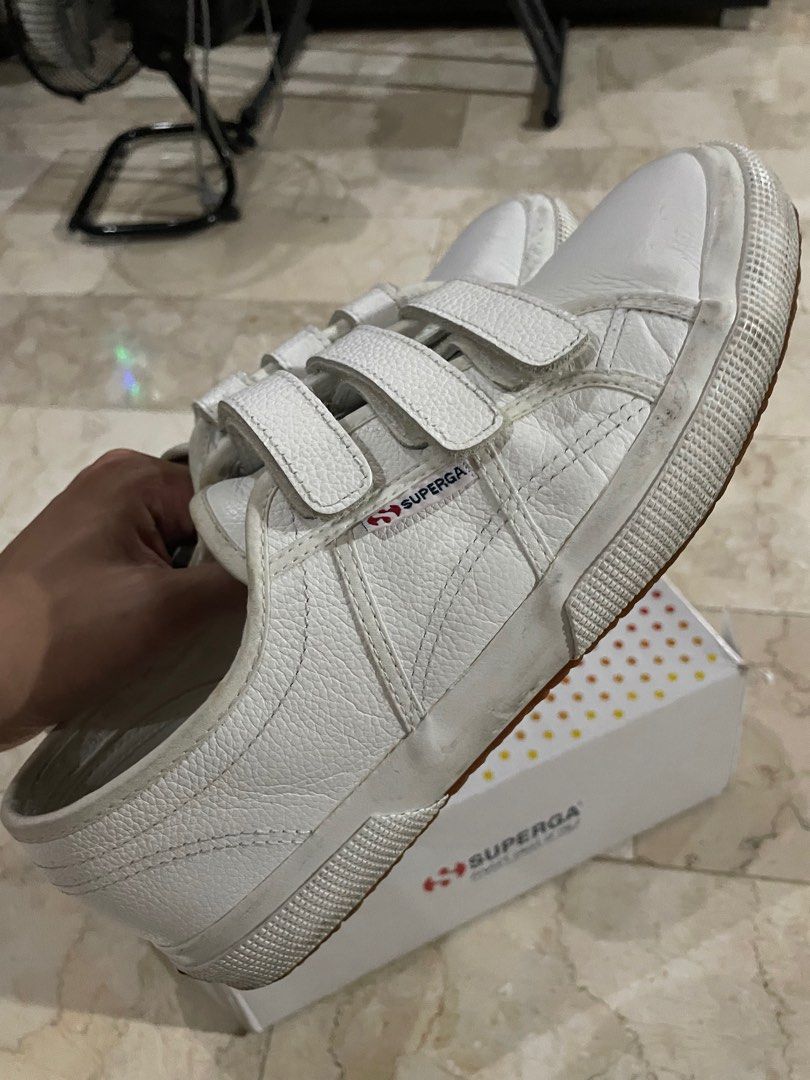 SUPERGA Cotu Leather Velcro Sneakers, Women's Fashion, Footwear ...