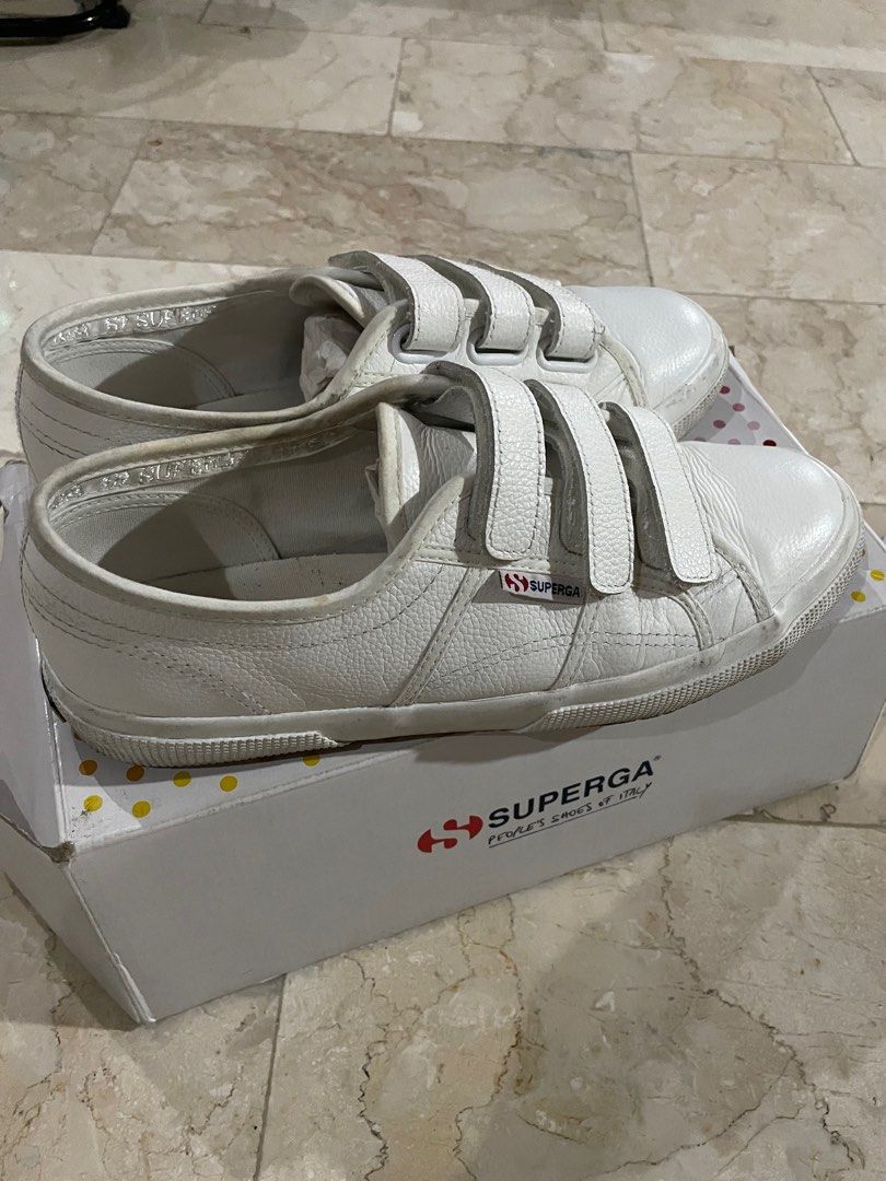 SUPERGA Cotu Leather Velcro Sneakers, Women's Fashion, Footwear ...