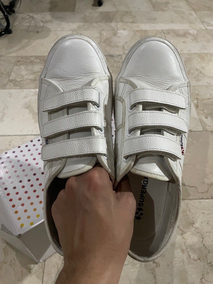 SUPERGA Cotu Leather Velcro Sneakers, Women's Fashion, Footwear ...