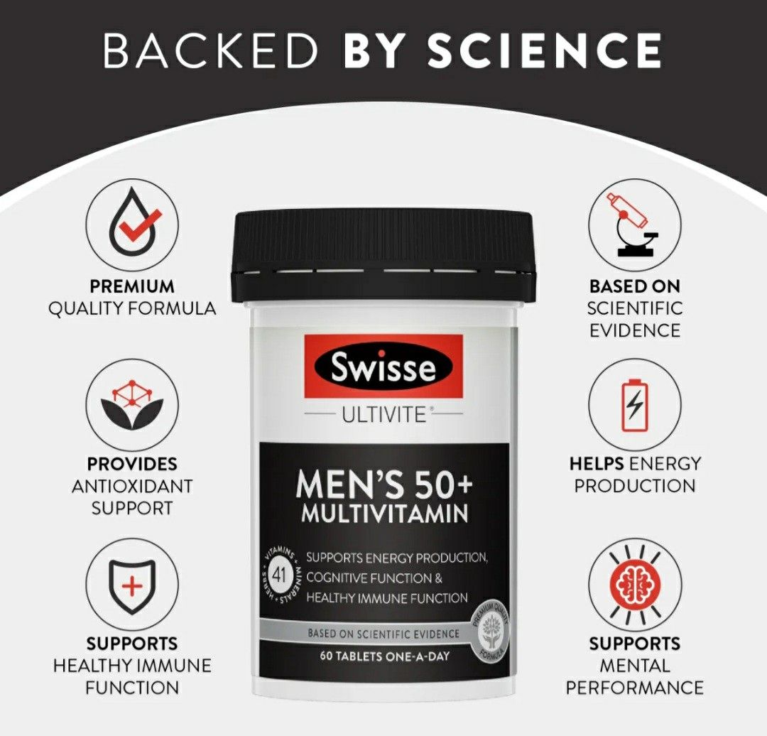 Swisse Ultivite Men's 50+ Multivitamin, Health & Nutrition, Health Supplements, Vitamins ...