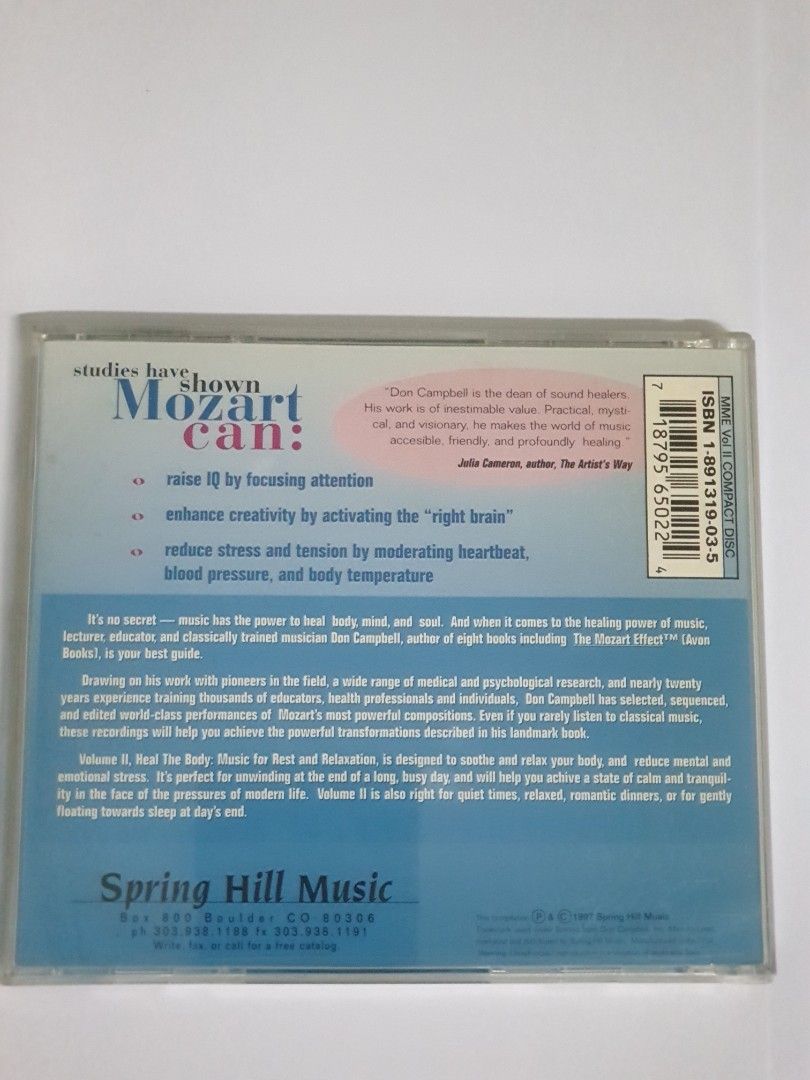 The Mozart Effect music for Heal the body, Hobbies & Toys, Music ...