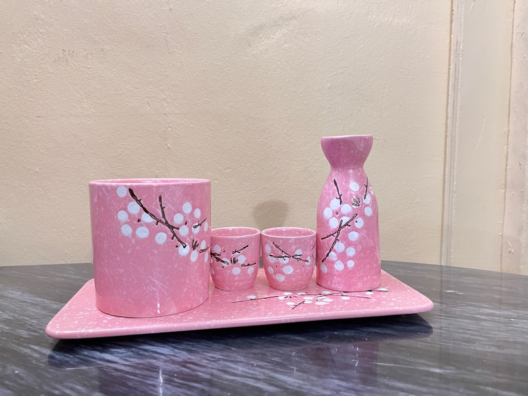 Tokkuri Pink Sake 5-Piece Set, Furniture & Home Living, Kitchenware ...