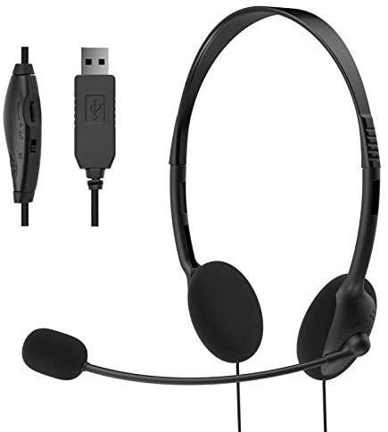 USB Headset with Microphone, Lightweight Comfort Wire PC Headphones ...