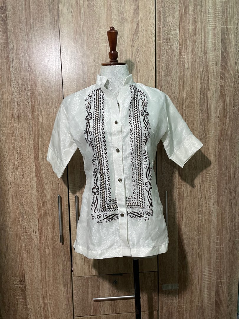 Women Formal Modern Barong Beige Embroidered Top Blouse on Carousell