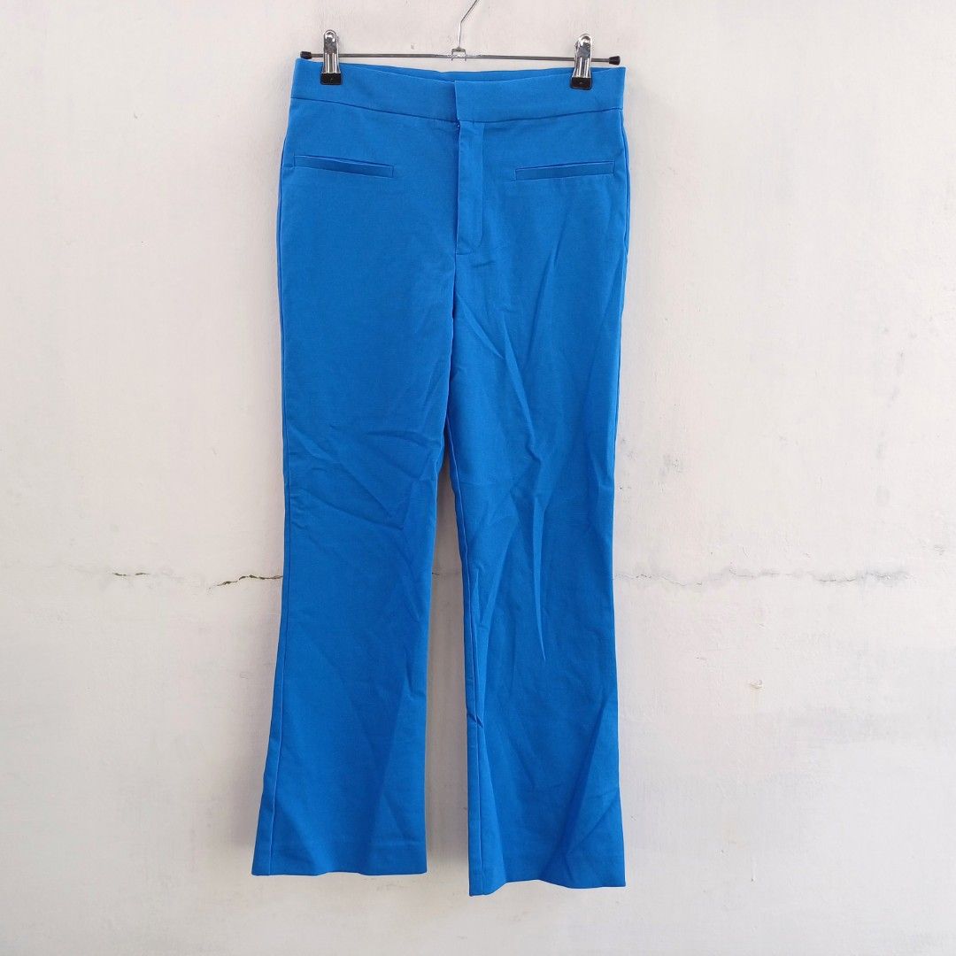 ZARA WOMAN CELANA FLARE PANTS BIRU ASLI ORIGINAL BARU, Fesyen Wanita ...