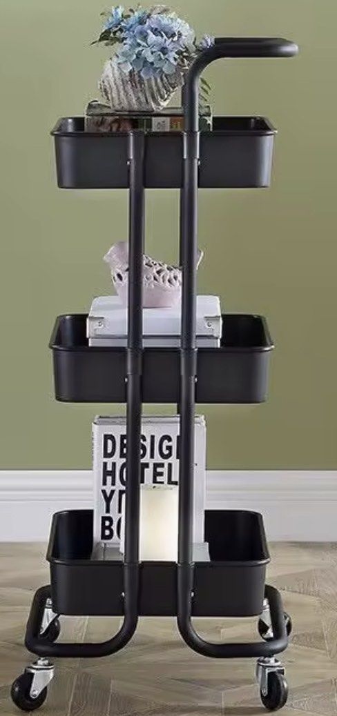 3 Tier Black Movable Trolley with Handle, Furniture & Home Living, Home ...