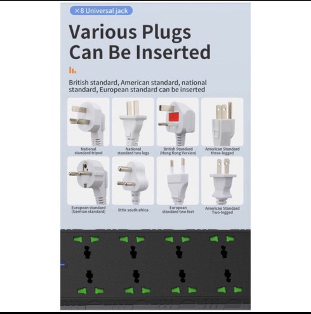 8 way socket surge strip w 4x USB port & 2 PD FAST CHARGING Port 3000W ...