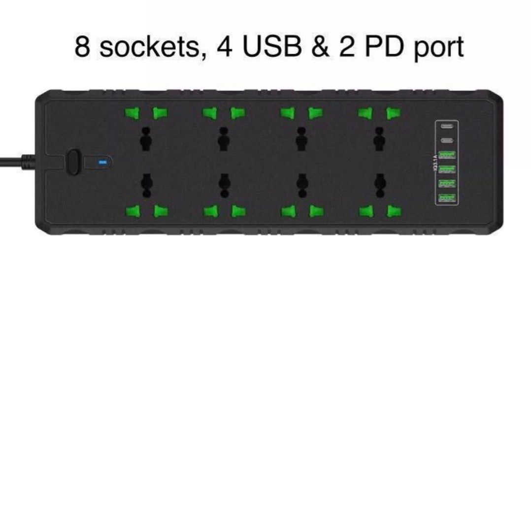 8 way socket surge strip w 4x USB port & 2 PD FAST CHARGING Port 3000W ...
