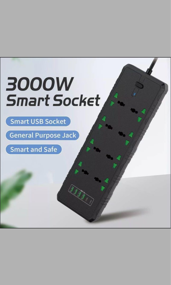 8 way socket surge strip w 4x USB port & 2 PD FAST CHARGING Port 3000W ...