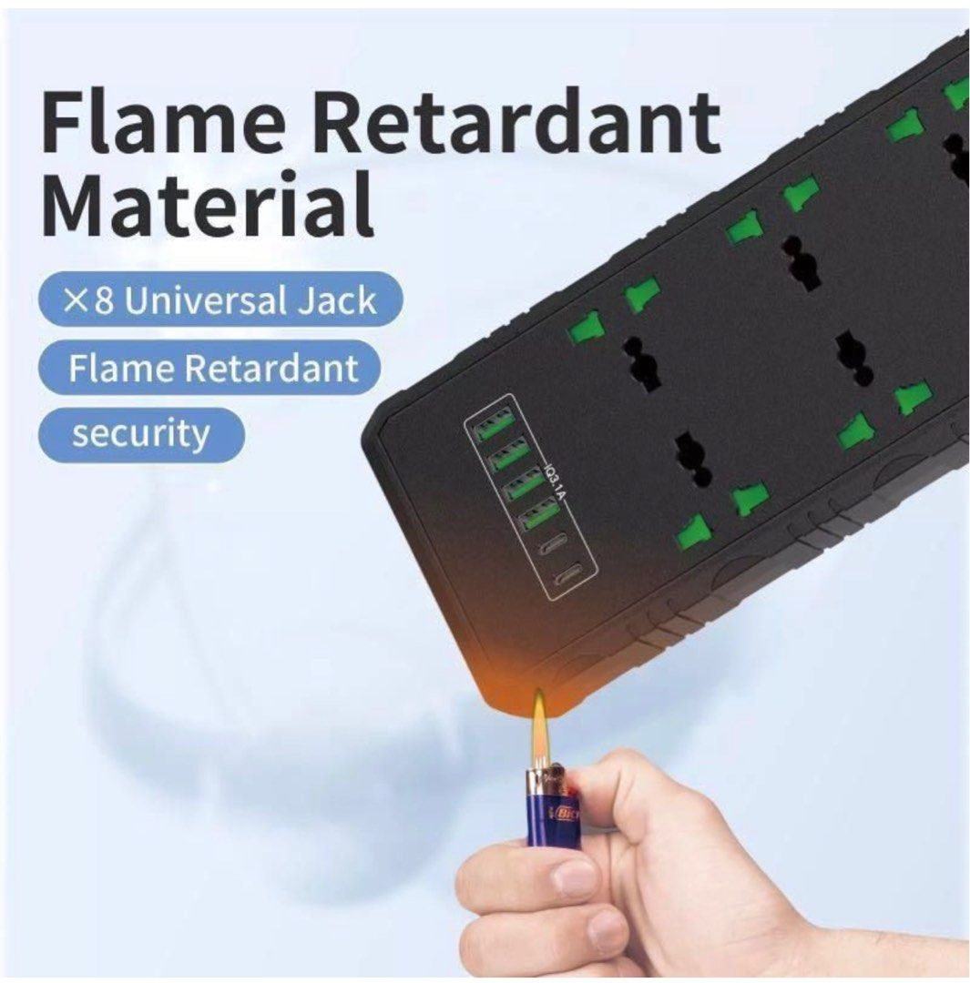 8 way socket surge strip w 4x USB port & 2 PD FAST CHARGING Port 3000W ...