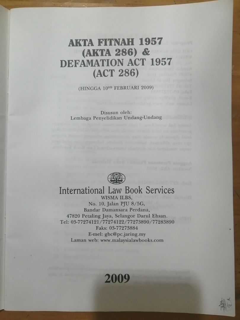 Akta FItnah 1957 (AKTA 286) & DEFAMATION ACT 1957 (ACT 286) hingga 10hb ...