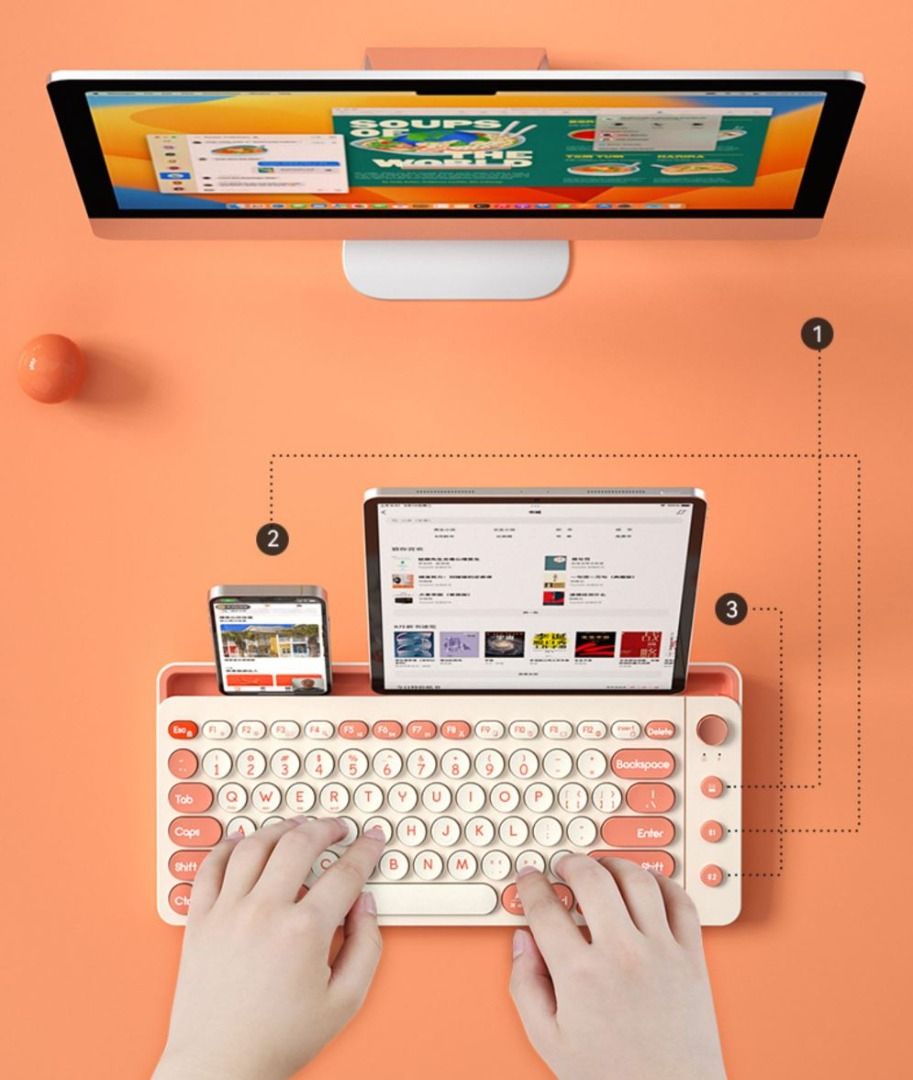 ASMR Retro Blutooth Wireless Keyboard - BOW K650D (Peach Pink) with ...