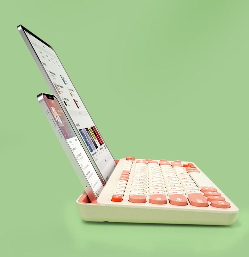 ASMR Retro Blutooth Wireless Keyboard - BOW K650D (Peach Pink) with ...