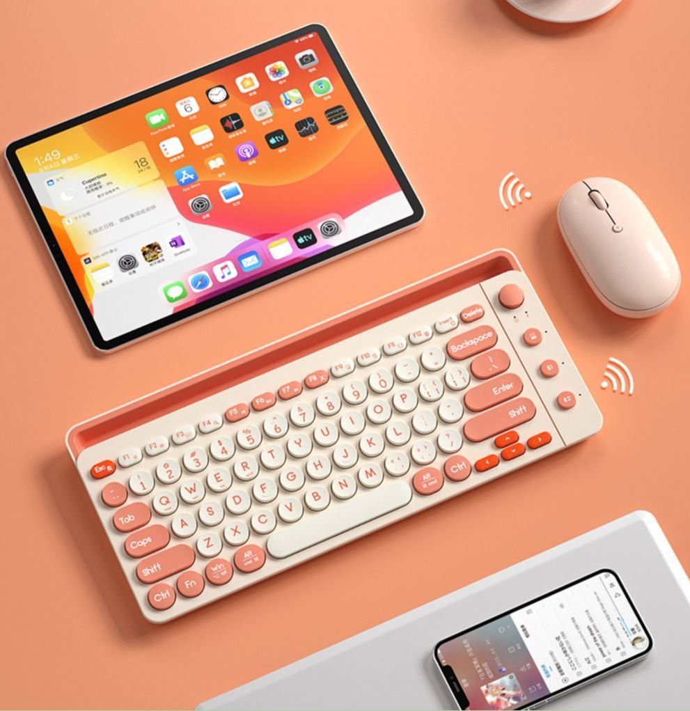 ASMR Retro Blutooth Wireless Keyboard - BOW K650D (Peach Pink) with ...