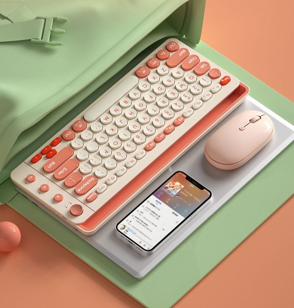 ASMR Retro Blutooth Wireless Keyboard - BOW K650D (Peach Pink) with ...