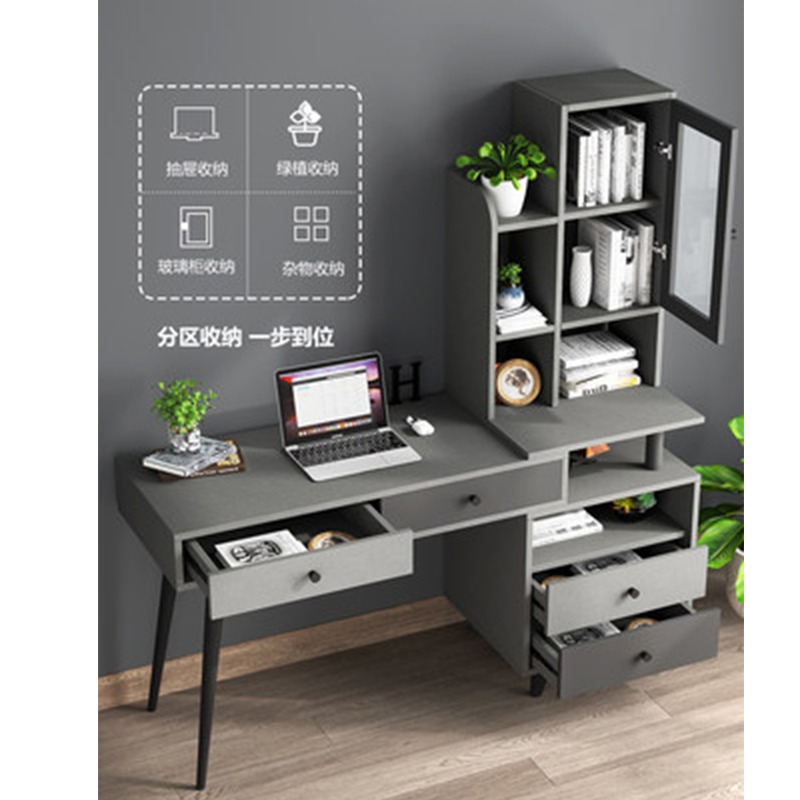 Computer table&Book Shelf Extend desk tempered glass Drawer with slide ...