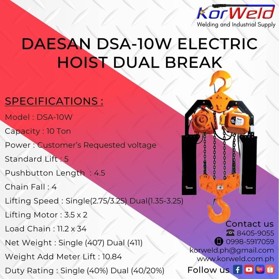 Daesan Electric Hoist (Dual Break) DSA-10W, Commercial & Industrial ...