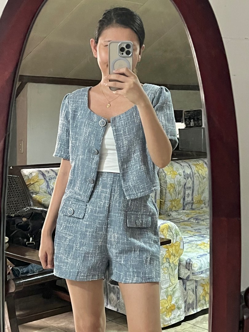 Dusty Blue Tweed Coords, Women's Fashion, Dresses & Sets, Sets or ...