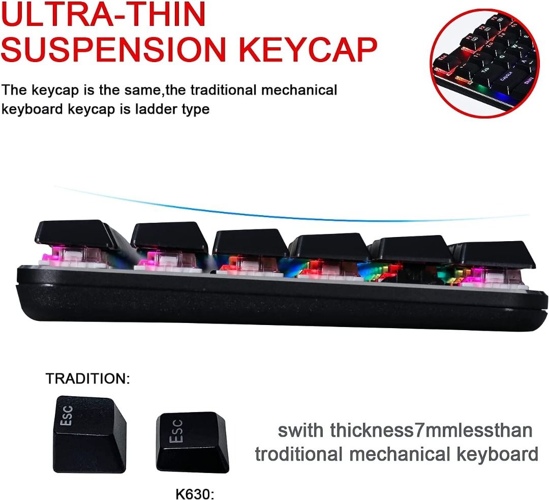 E-YOOSO TKL Mechanical Keyboard 87 Keys with RGB Backlit, Ultra Thin ...