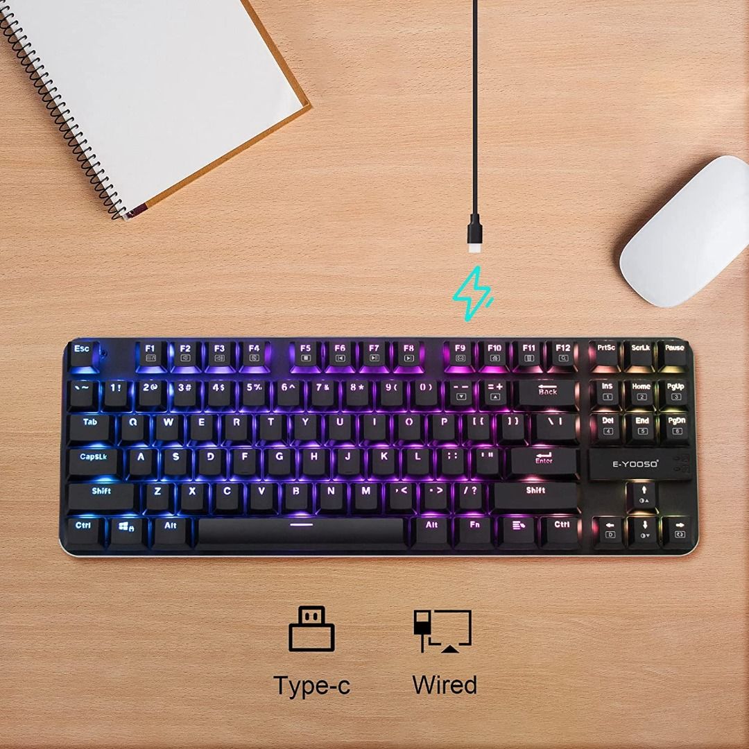 E-YOOSO TKL Mechanical Keyboard 87 Keys with RGB Backlit, Ultra Thin ...