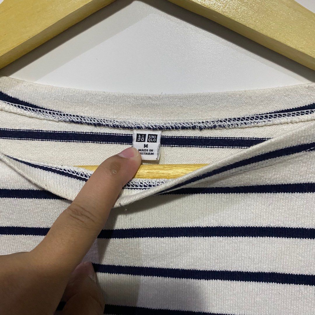 FREEONG - Uniqlo Salur Stripper Stripes Long Sleeves Garis Kaos Shirt Atasan, Fesyen Wanita ...