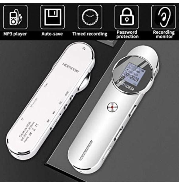 HOMDER (Model : TF-30) Digital Voice Recorder with Dual Microphone ...