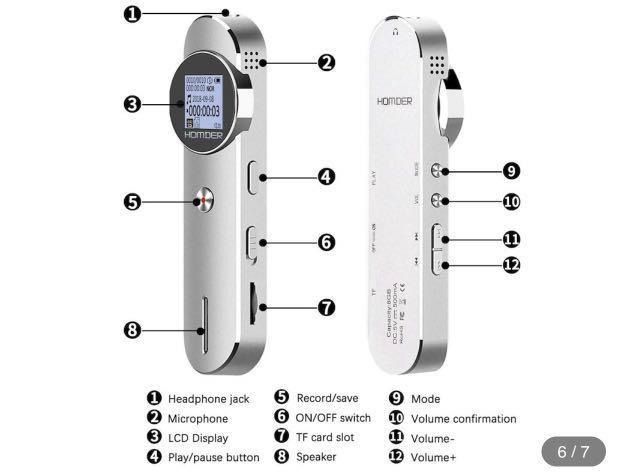 HOMDER (Model : TF-30) Digital Voice Recorder with Dual Microphone ...
