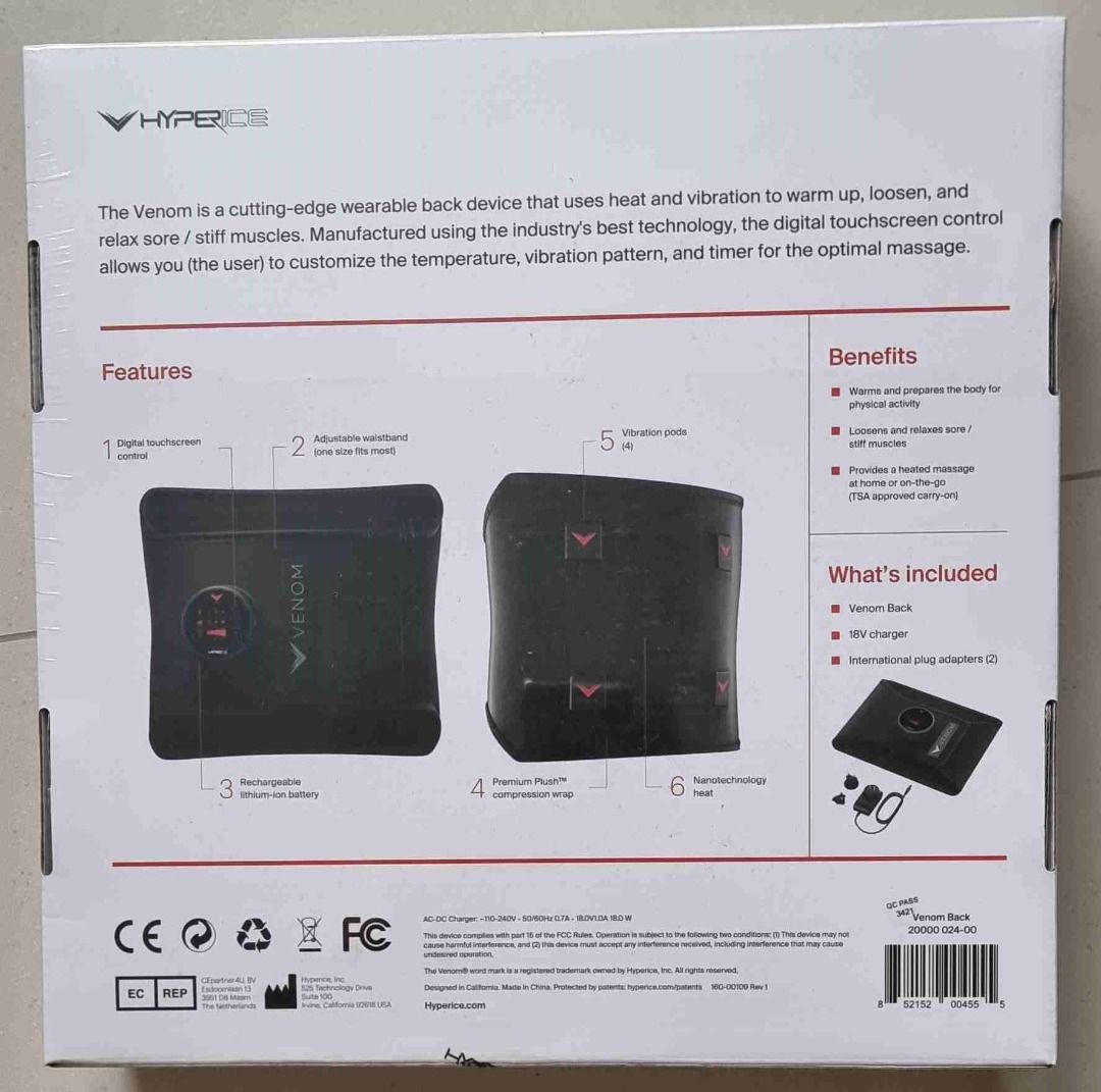 Hyperice Venom Back Heat and Vibration Massage Device, Health ...