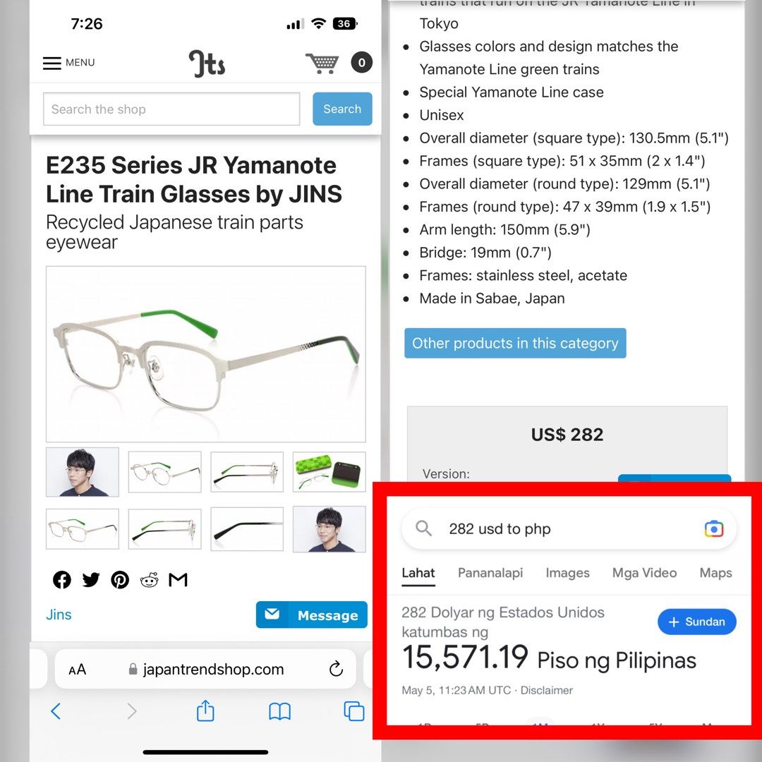 JINS LIMITED EDITION Yamanote line train, Women's Fashion, Watches & Accessories, Sunglasses ...