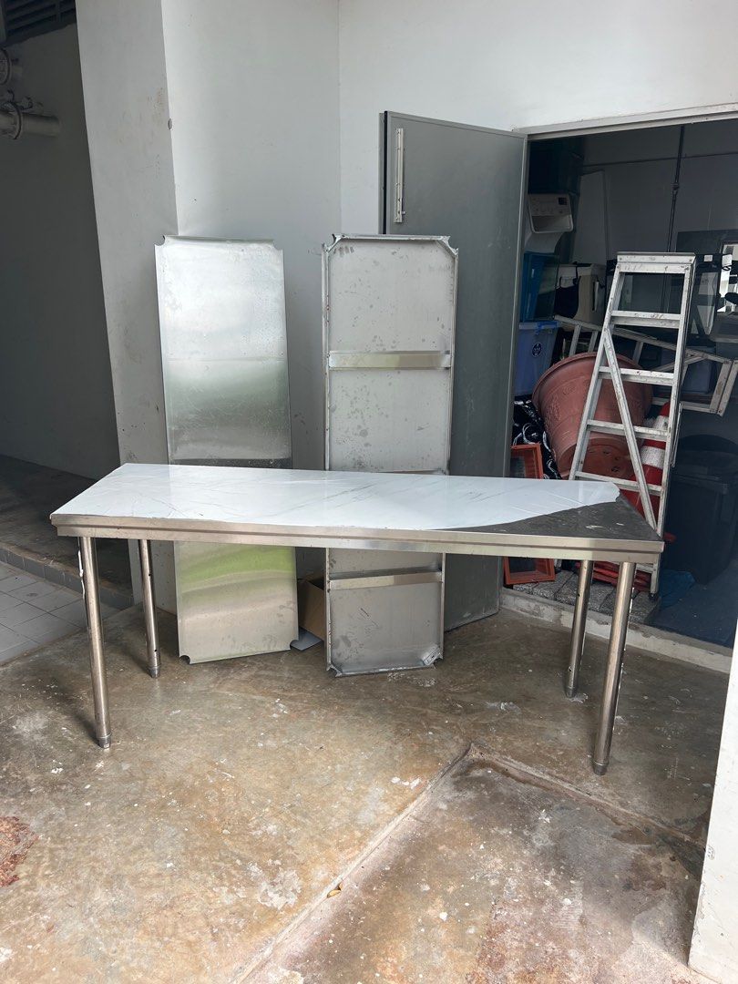 Long stainless steel table ., Furniture & Home Living, Furniture ...