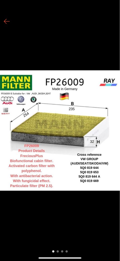 MANN FILTER FP26009, Car Accessories, Accessories on Carousell