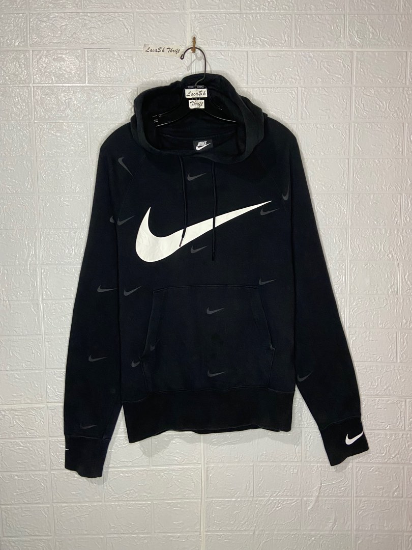 NIKE SWOOSH AOP HOODIE (Black), Men's Fashion, Tops & Sets, Hoodies on ...