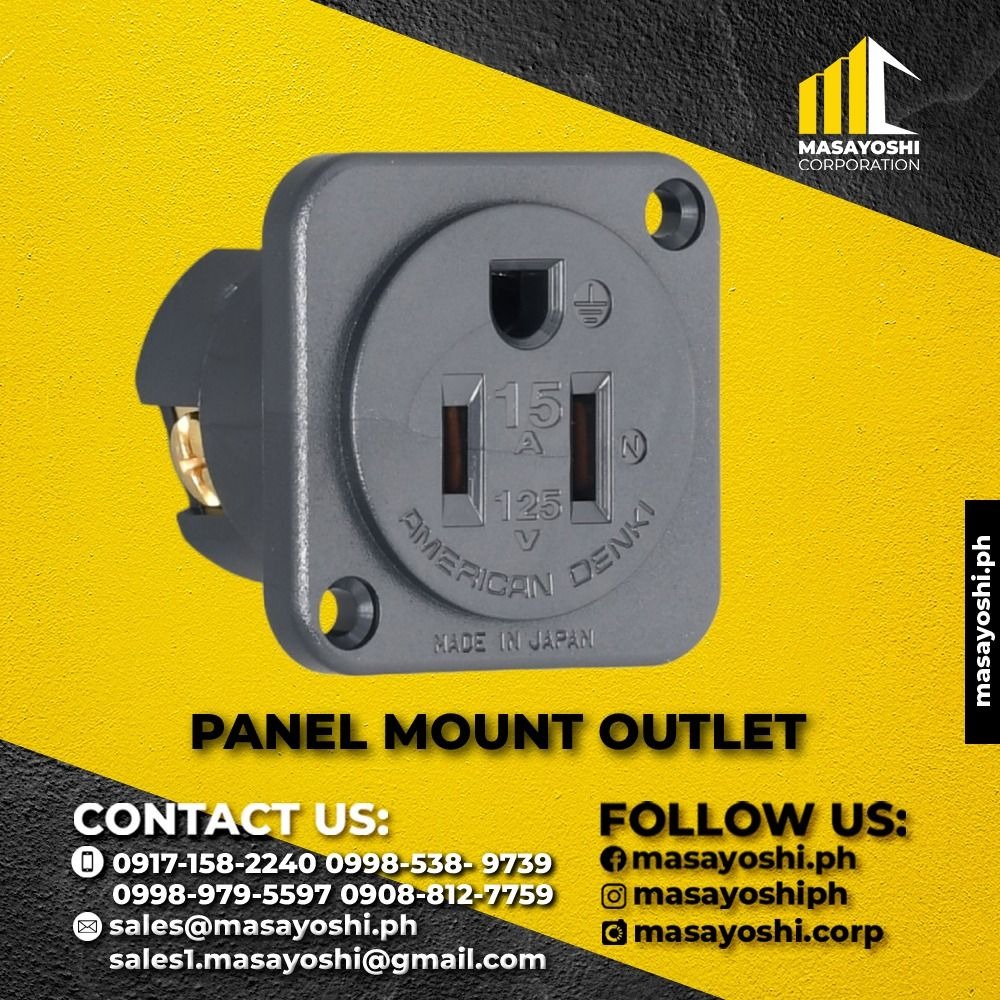 panel mount outlet, 2-Pole 3-Wire Grounding 15A 125V (NEMA 5-15), black ...
