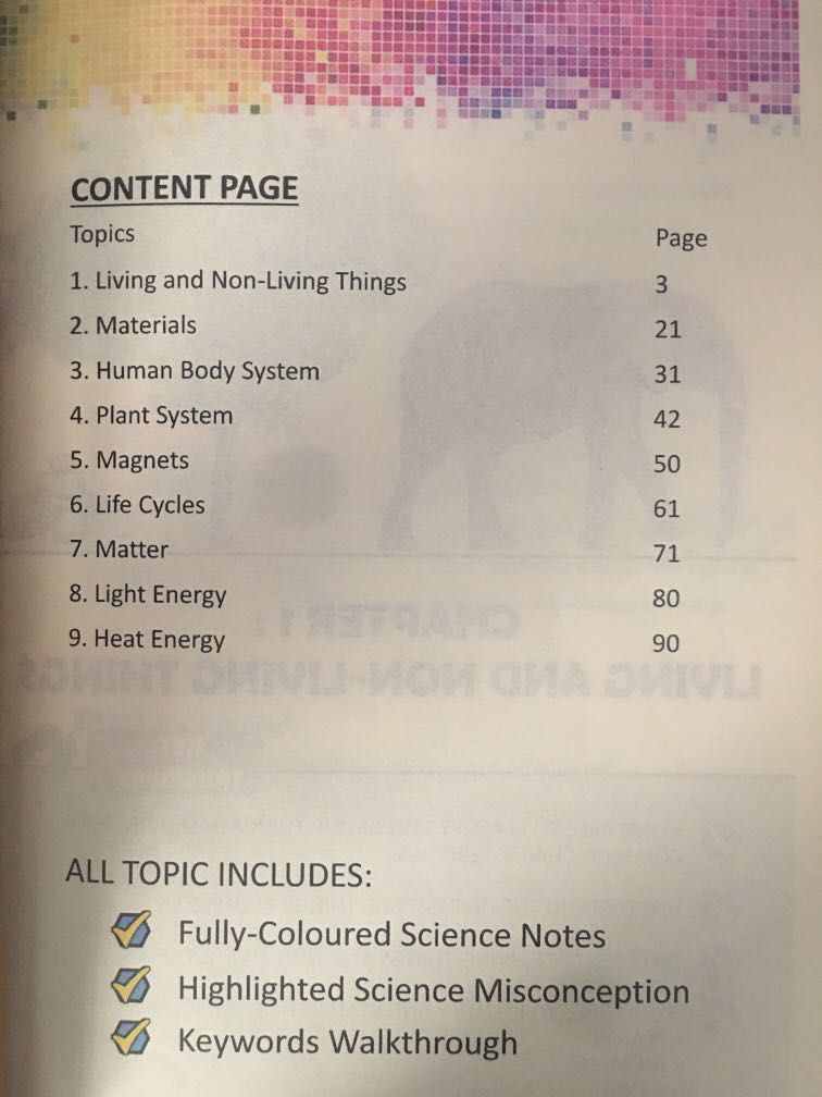 PSLE P3/P4/p5/p6 science topics guide book colour notes key words ...