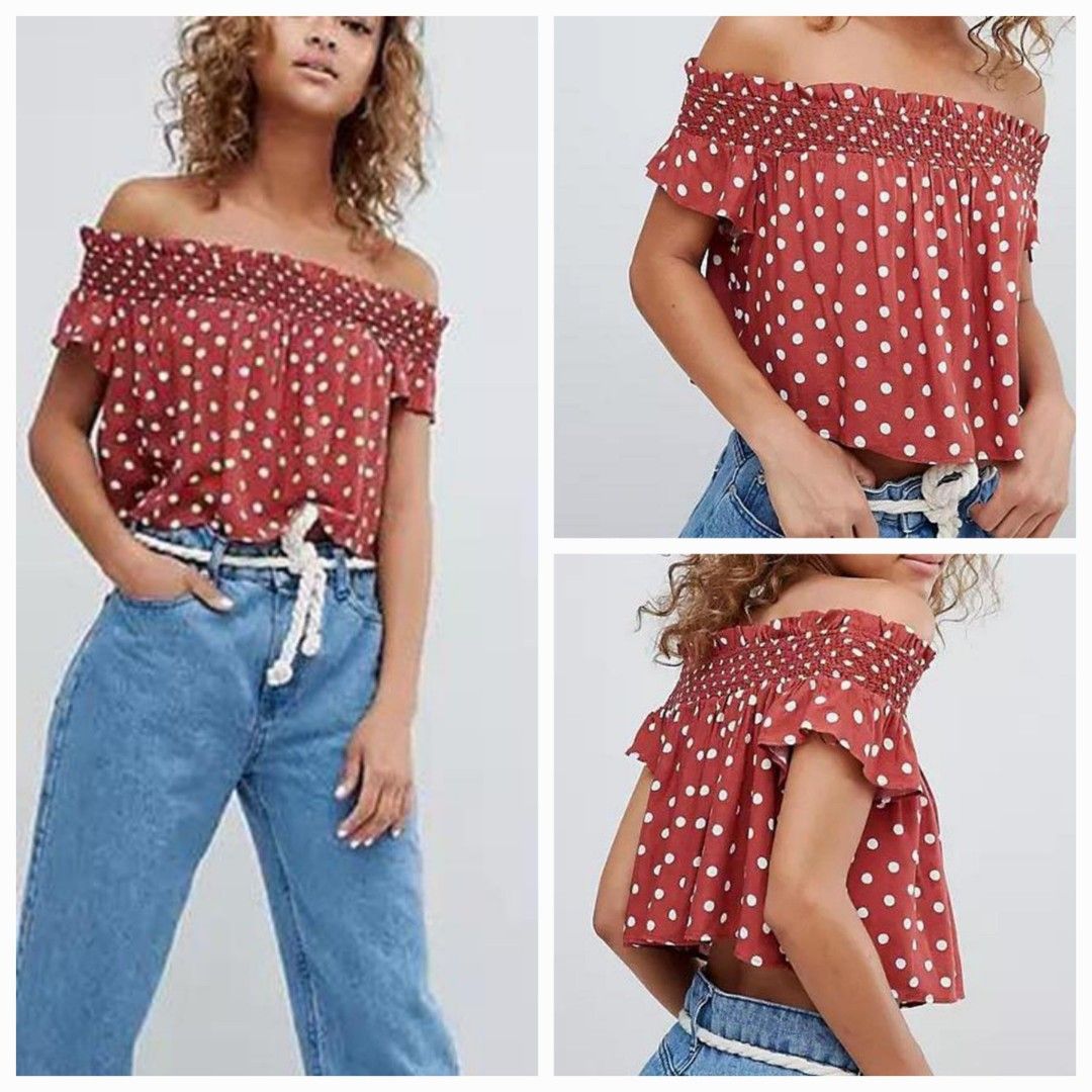 PULL&BEAR WOMAN SABRINA BLOUSE TOP POLKADOT BARU ASLI ORIGINAL, Fesyen Wanita, Pakaian Wanita ...