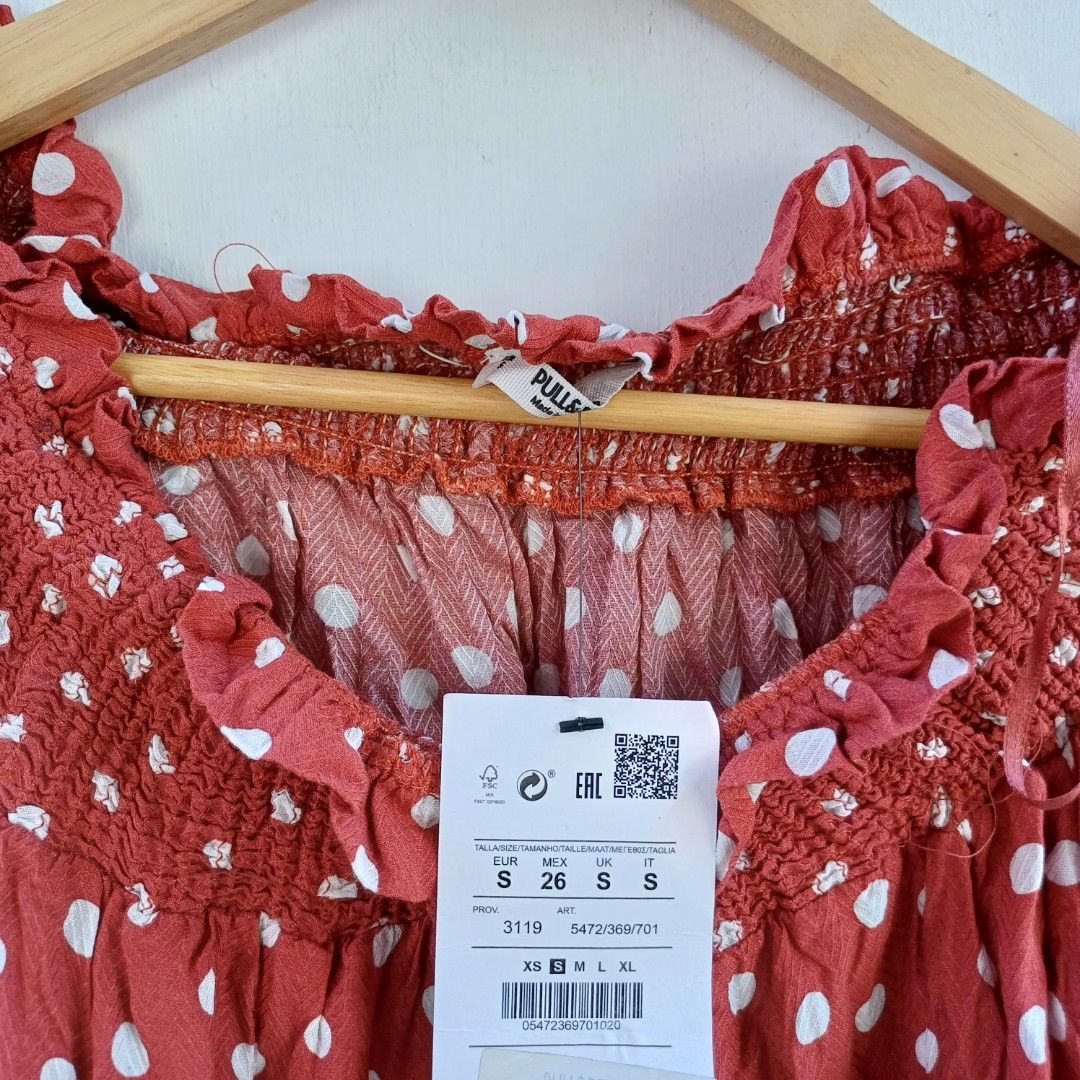 PULL&BEAR WOMAN SABRINA BLOUSE TOP POLKADOT BARU ASLI ORIGINAL, Fesyen Wanita, Pakaian Wanita ...