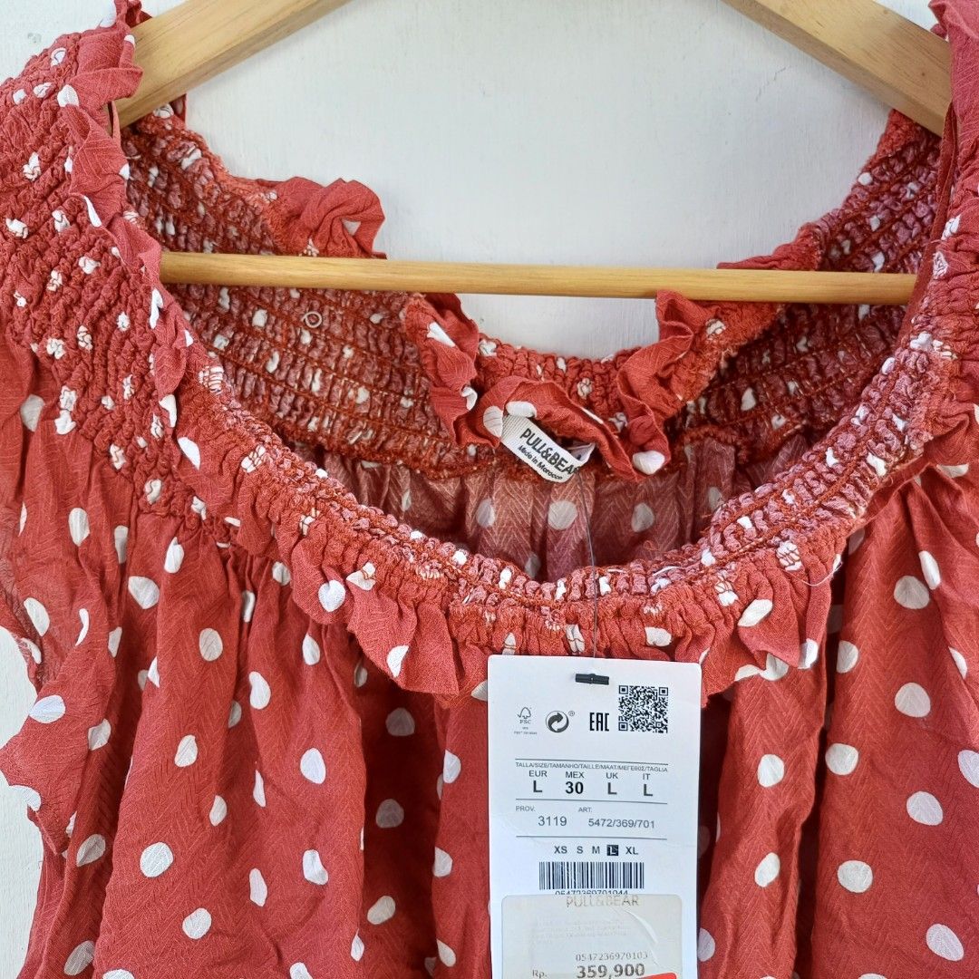 PULL&BEAR WOMAN SABRINA BLOUSE TOP POLKADOT BARU ASLI ORIGINAL, Fesyen Wanita, Pakaian Wanita ...